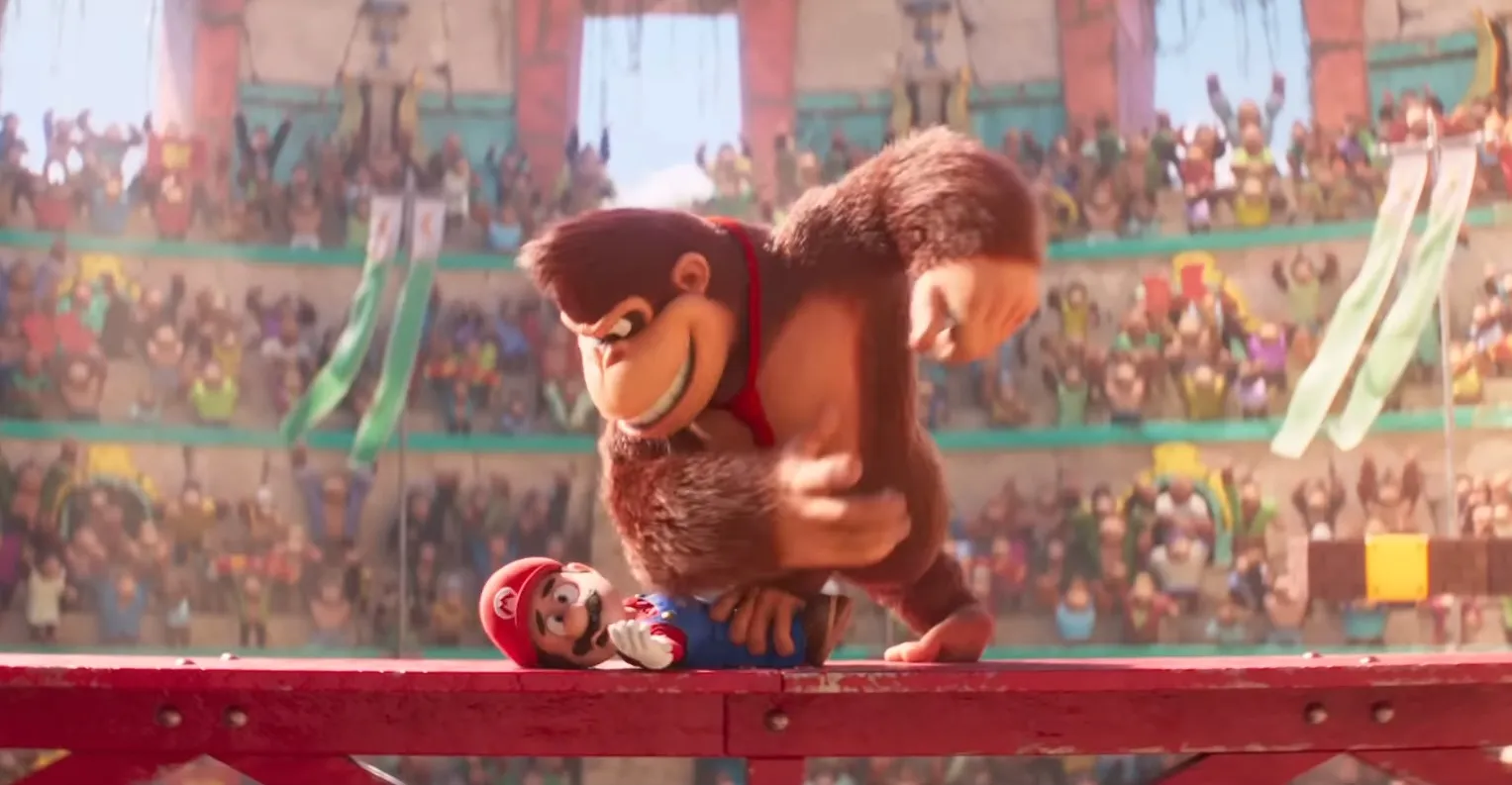 Mario battles Donkey Kong in The Super Mario Bros. Movie promo